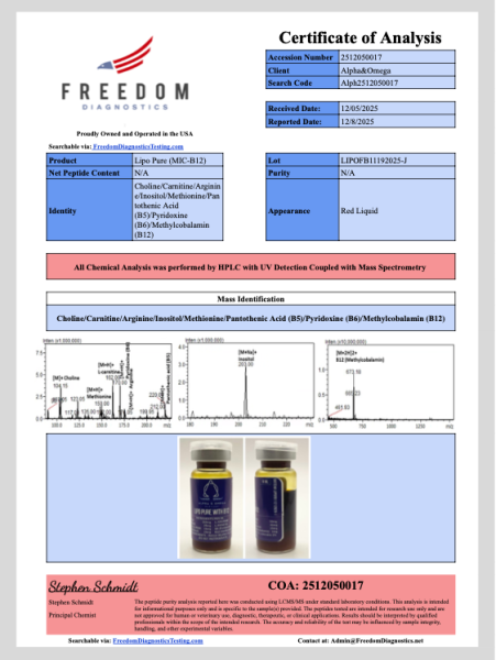 Lipo Pure (MIC-B12) | Alpha Omega Peptide